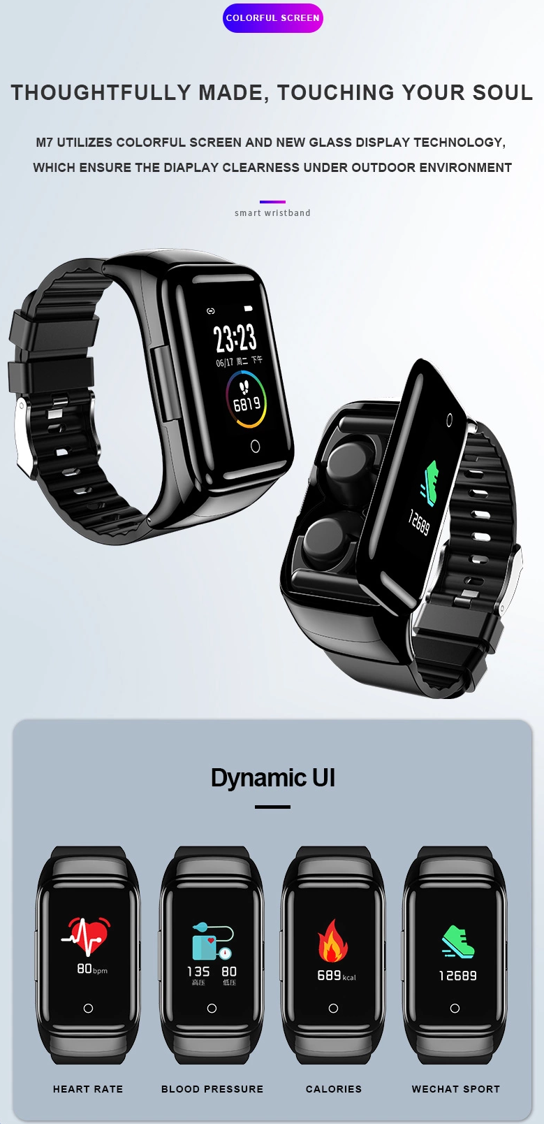 M7 2-In-1 Smart Watch with Bluetooth 5.0 Earbuds Blood Pressure Fitness ...